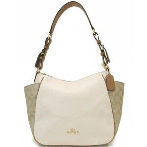 coach womens rori signature canvas shoulder bag handbag light khaki chalk new