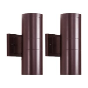 mirrea modern outdoor porch light patio light in 2 lights with aluminum cylinder and tempered glass cover waterproof wall sconce 2 pack (oil rubbed bronze)