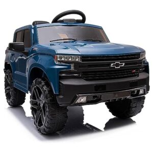 dakott chevy silverado z71 trail boss monster truck four powerful motors 12v 4x4 big wheels ride on monster truck for kids, large, blue