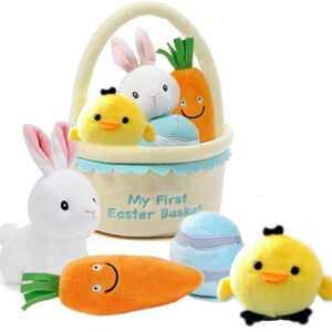 zrukxh 6 pcs easter basket -my first easter basket stuffed plush playset baby's first easter basket stuffed cartoon bunny easter egg plush basket for kids