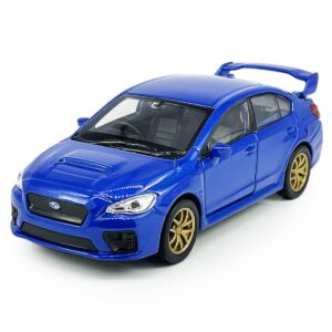 impreza wrx sti toy car racing sports diecast model car 1/36 scale metal pull back vehicle, doors open, zinc alloy casting, boys toys kids birthday gifts mens collection, blue