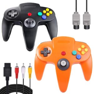 zerostory classic n64 controller, wired n64 controller joystick with 5.9 ft n64 av cable for n64 video game console (black and orange) (renewed)