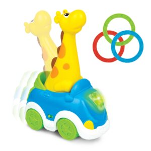 kiddolab catch me ring toss giraffe - musical moving animal toy with 3 rings, children's songs, flashing lights, 2 play modes - tossing game activity for young kids, toddlers ages 18 months old & up