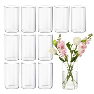 devilfire 12pcs glass cylinder vases for centerpieces, 6 inches tall flower vases wedding decorations,bulk cylinder flower& plant vases,hurricane candle holder for table shelf, party.