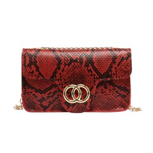 unique double o design snake skin magnetic closure crossbody purse shoulder bag for women & girls (red)