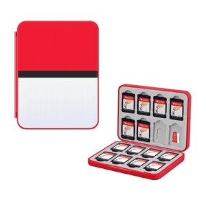 16-slot switch game card case compatible with switch games & sd card, hard shell, soft lining, the games holder suitable for switch, lite & oled game card, red