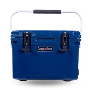 camp-zero 21 quart rotomolded hard cooler - insulated ice chest with 4 cup holders - bear-proof travel ice box for beverage, drink, bbq, fishing, camping, outdoor, navy blue