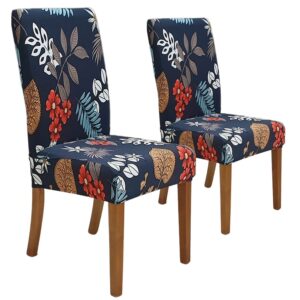 springrico chair covers for dining room set of 2, stretch dining chair cover, washable spandex kitchen parsons chair slipcovers, removable seat protector for home or party (2 pack, garden wind)