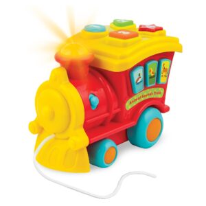 kiddolab toy train - interactive & educational pull toy for babies, toddlers, children - numbers & animal sound buttons, 8 songs, volume control, flashing light - for kids ages 6 months & up