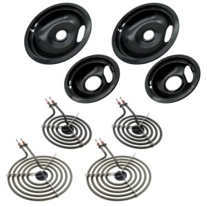 w10288051 range cooktop porcelain drip pans and mp22ya electric range burner element unit set by suphomie - compatible with whirlpool amana electric range stove