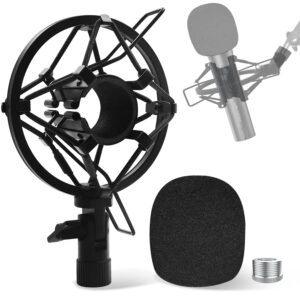 mictop q2u usb/xlr microphone shock mount, microphone mic holder with foam windscreen for samson q2u, atr2100-usb microphone, anti-vibration shock mount with pop filter for reduce vibration and noise