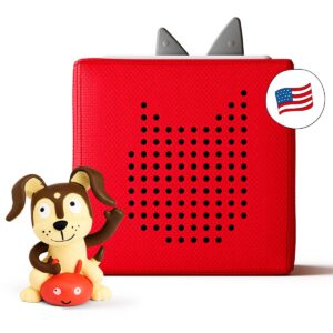 toniebox audio player starter set with playtime puppy - listen, learn, and play with one huggable little box - red