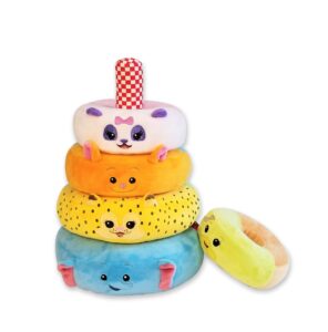 word party plush stacking toy- stack and sort colorful word party characters- encourages hand-eye coordination and motor skills for babies and toddlers