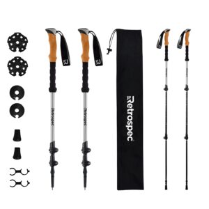 retrospec solstice trekking & ski poles for men & women - aluminum w/cork grip - adjustable & collapsible lightweight hiking, walking & skiing sticks - slate 2020