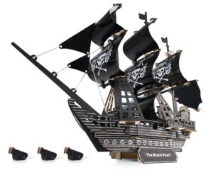 jigtoy 3d wooden puzzle - 22.9" large black pearl pirate ship puzzles - fun & educational diy ship building kit - easy to assemble for kids and adults - unique decoration toy 141 pieces