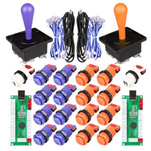 eg starts 2 player arcade game diy kits ellipse oval happ type joystick hanlde + 18x american style arcade buttons 1/2 player start push button (purple & orange)