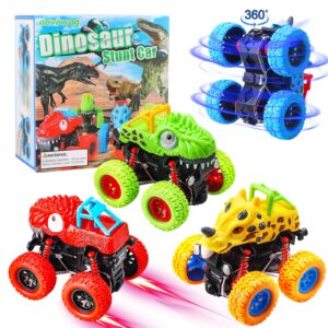 aovowog monster truck for boys, 4 pack pull back cars, friction powered cars for kids, dinosaur truck toys for 3 4 5 6 year old boys - christmas birthday party gift for kids