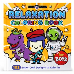 original stationery arts and crafts relaxation coloring books for kids ages 4-8 with 102 pages to color in, half an inch thick, great coloring books for boys and awesome 7 yr old boy gifts