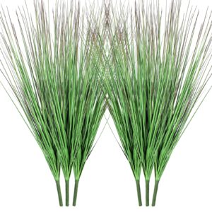 bannineo 27" artificial plants greenery wheat grass for indoor outdoor, uv resistant realistic faux fake shrubs plant onion grass for home, office, living room, garden, patio(6-pack)