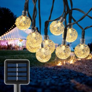 bexdir solar string lights outdoor, 50 led warm white crystal globe string lights 8 modes, solar powered christmas lights string for porch yard garden fence tree party wedding valentines day decor…