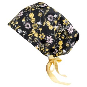 first lifesaver working cap with buttons and ribbon tie for women, long hair (euro midnight flowers)