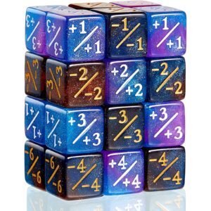 sumind 24 pieces mtg dice counters token dice compatible with magic the gathering dice glitter d6 dice cube loyalty counter dice compatible with mtg, ccg, card gaming accessory (artsy style)