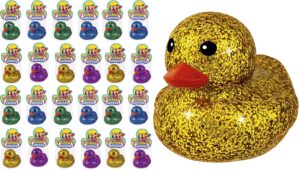 ja-ru glitter rubber ducks metallic colors 3" (24 unit assorted) fidget toy for kids, sensory play, stress relief, stocking stuffers, supplies pinata filler in bulk. plus sticker. 4343-24s