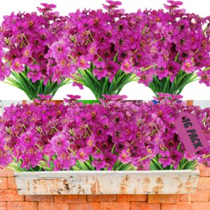 16 bundles artificial plants for outdoors uv resistant no fade fake plastic flowers decoration faux plastic greenery garden indoor home yard kitchen office wedding porch window box decor (purple) .