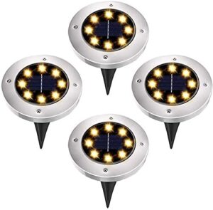 solar ground lights, timepoch 4 pack solar lights outdoor 8 led solar garden lamp waterproof in-ground outdoor landscape lighting for patio pathway lawn yard deck walkway (warm white)