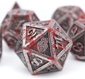 heimdallr metal dnd dice set 7 pcs - dragonhide design, 16mm size, logo on d20; metal dice set & dice box; d&d dice set d&d (dungeons and dragons dice set) - jormungandr series (stonetail)