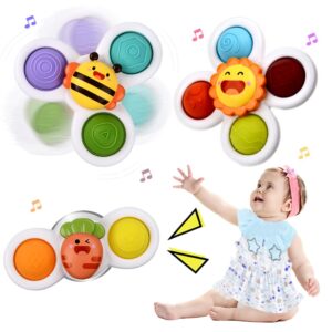 suction cup spinner infant baby toys 12-18 months, spinning top sensory toys for toddlers 1-3 year old, fidget dimple toy for babies, christmas birthday gifts for 1 2 year old boy & girl toys