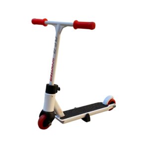 yllo professional finger scooter toy made of alloy metal with changeable bar grips, rubberized wheels, and two piece fork. for use fingerboard obstacles, fingerboard parks, and competitions. - white