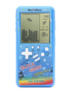 retro block game console brick game console with color shell and large screen powered by 2 aa batteries build 23 games and with a small body (blue)