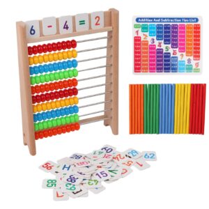 tomlive preschool learning toy, wooden abacus for kids math, 10-row wooden frame with multi-color beads, counting sticks, 1-100 number alphabet cards, montessori toys for toddler 3 4 5 6 year old gift