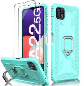 milomdoi case for samsung galaxy a22 5g with 2 pack screen protector, [not fit 4g] [military grade protective ] heavy duty 360° finger ring kickstand cover for samsung a22 5g phone case-light green