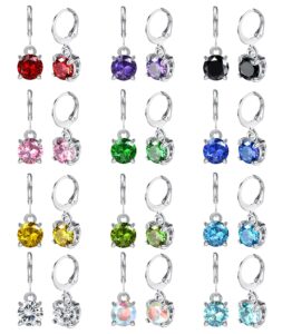 joerica 12 pairs leverback dangle earrings for women stainless steel dangle hoop earrings set multi colored 8mm cubic zirconia earrings