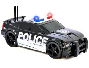 number 1 in service friction powered police car toy rescue vehicle with lights and siren sounds for boys toddlers and kids, pull back 1:20 diecast vehicle car