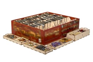 the broken token game organizer compatible with red dragon inn: the character trove - wooden game organizing box with multiple trays, dividers and rows