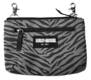 harley-davidson women's zebra print cotton canvas hip bag w/strap- gray & black