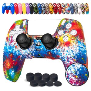 jyxetov ps5 controller skin cover case silicone protective（27 options, free 8 button caps, suitable for original charger, non-slip design, double-sided printing pattern）