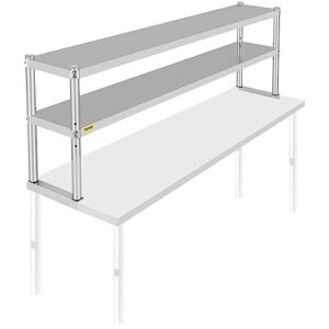 vevor double overshelf, double tier stainless steel overshelf, 72 in length x 12 in width double deck overshelf, height adjustable overshelf for prep & work table in kitchen, restaurant and workshop