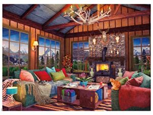 ceaco - rustic lodge - cozy fire - 1000 piece jigsaw puzzle, 27 x 20