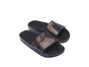 melissa next gen beach jelly slides for women - super soft and flexible, stylish slip-on vegan jelly sandals, flip flops with open toe design, glitter/clear, 8