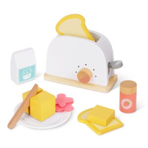 tookyland wooden pop up toaster play set, play toaster for kid kitchen, wooden play kitchen set with accessories (10 pcs)…