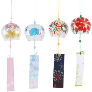 falytemow japanese wind chimes romantic flowers small wind bells handmade glass japanese style pendant for birthday present home decors (yellow flower, chrysanthemum, butterflies, fireworks, 8 cm)