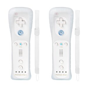 lordone wii remote controller, wireless game wii remote with motion plus for nintendo wii and wii u, with silicone case and wrist strap (2-pack, white)