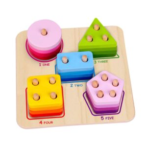 tookyland wooden geometric shape sorter - 21pcs shape and color recognition toy, ages 2+