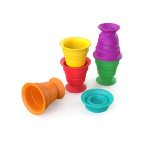 baby einstein stack & squish cups infant to toddler collapsible sensory toys for beach, bath, floor & more, 6pcs, 3 months+