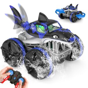 amphibious remote control car, rc cars 2.4 ghz working on water, all terrain monster shark truck stunt car, toys gift for boys girls age 5 6 7 8 9 10