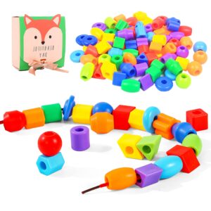 kutoi plastic lacing beads for kids with fun shapes, long string, and brilliant colors, educational occupational therapy toys-fine motor toys，montessori toys for 3 year old and above（70 pcs）